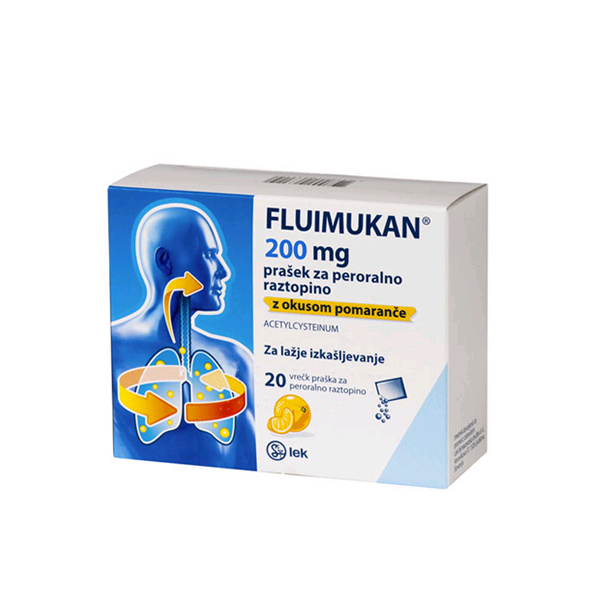 Fluimukan 200 mg, prašek za peroralno raztopino z okusom pomaranče ...