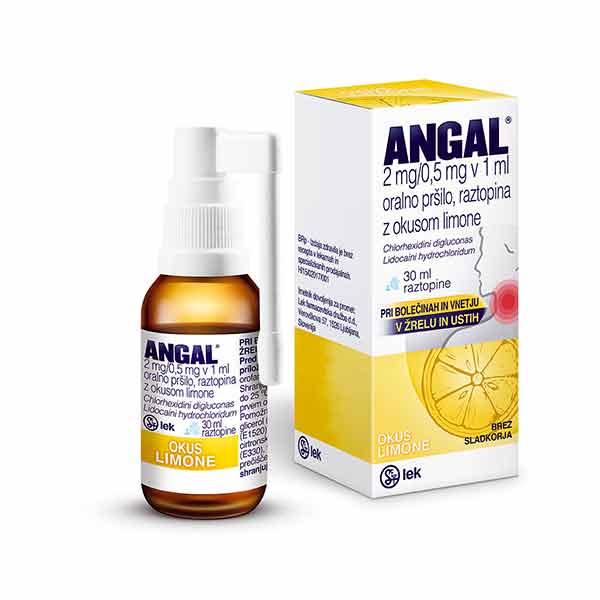 Angal 2,0 mg/0,5 mg v 1 ml, oralno pršilo, raztopina z okusom limone ...