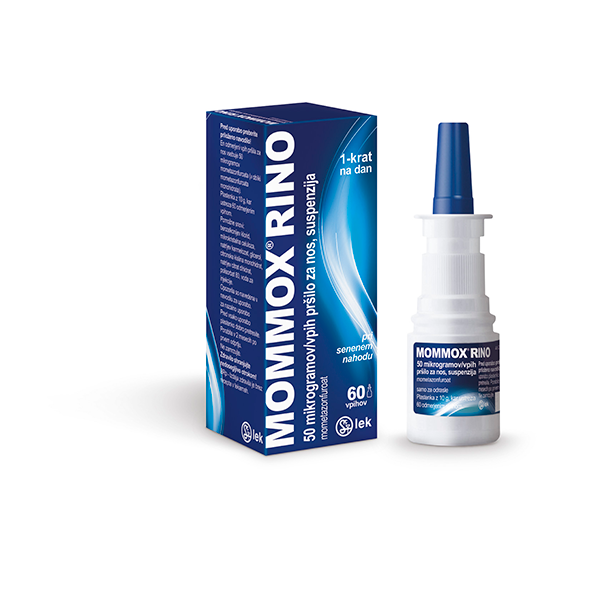 Mommox Rino 50 mikrogramov/vpih pršilo za nos, suspenzija 60 vpihov ...
